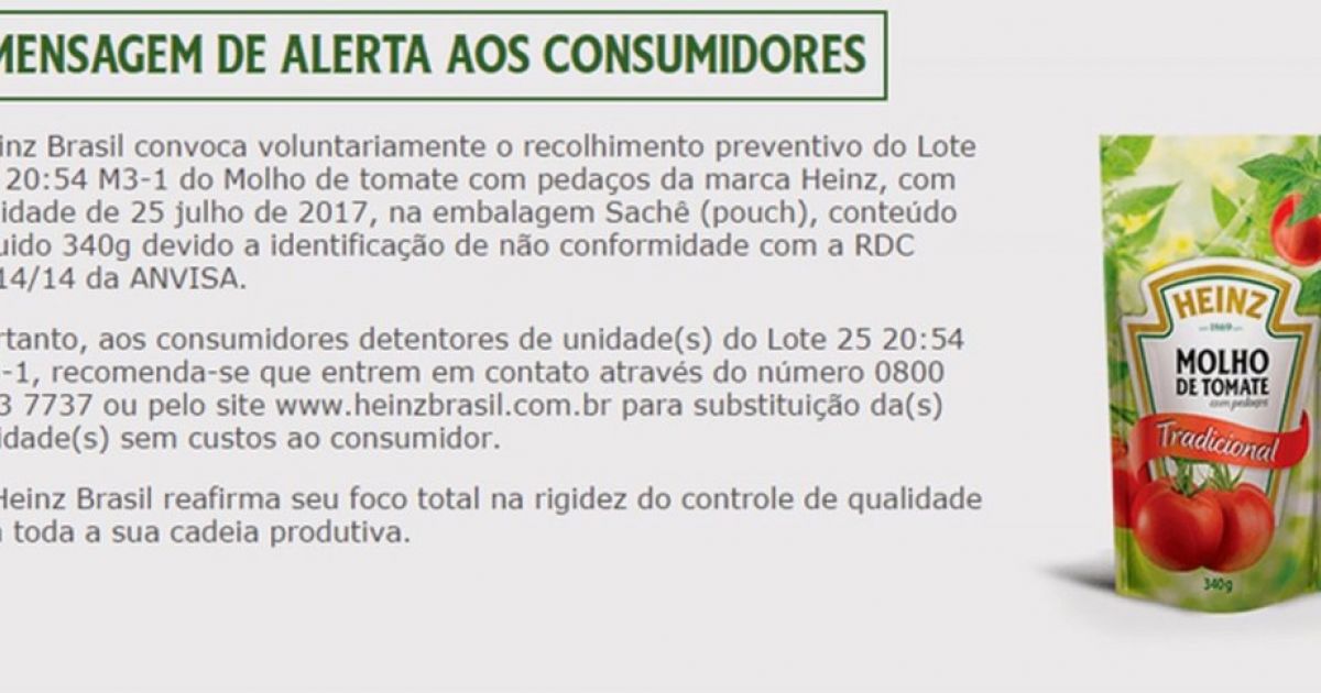 Heinz fará recall de 22 mil embalagens de molho de tomate com pelo de ...